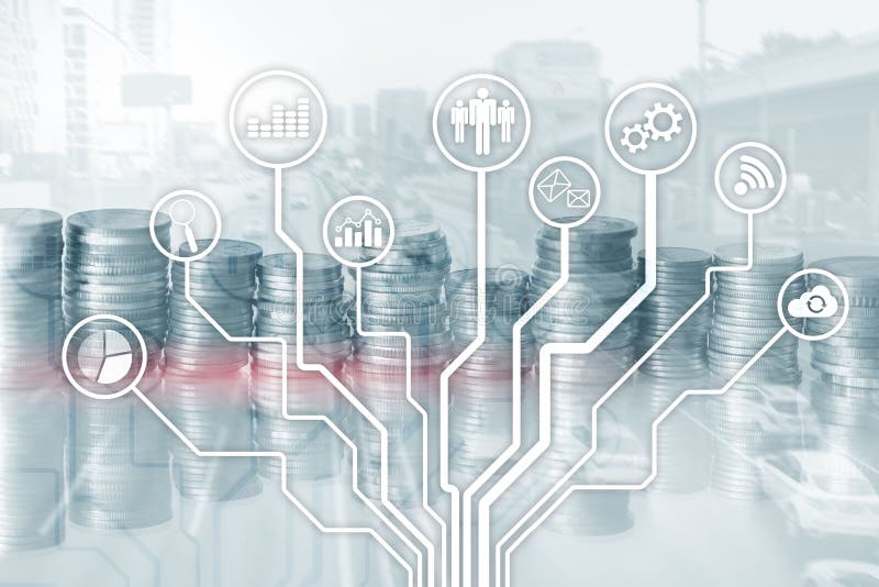 Business Icons on Abstract Background. Financial Internet Technology ...