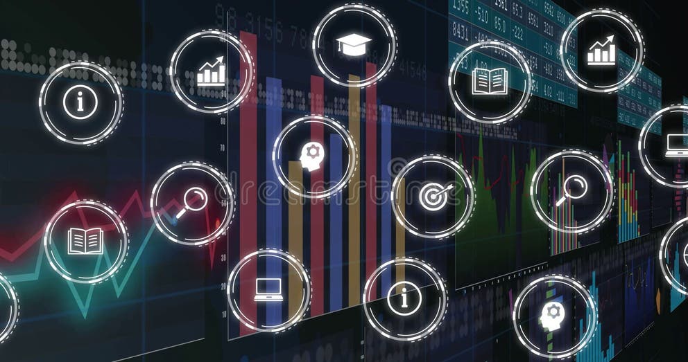 Business Icons and Data Analytics Image Over Financial Charts and ...