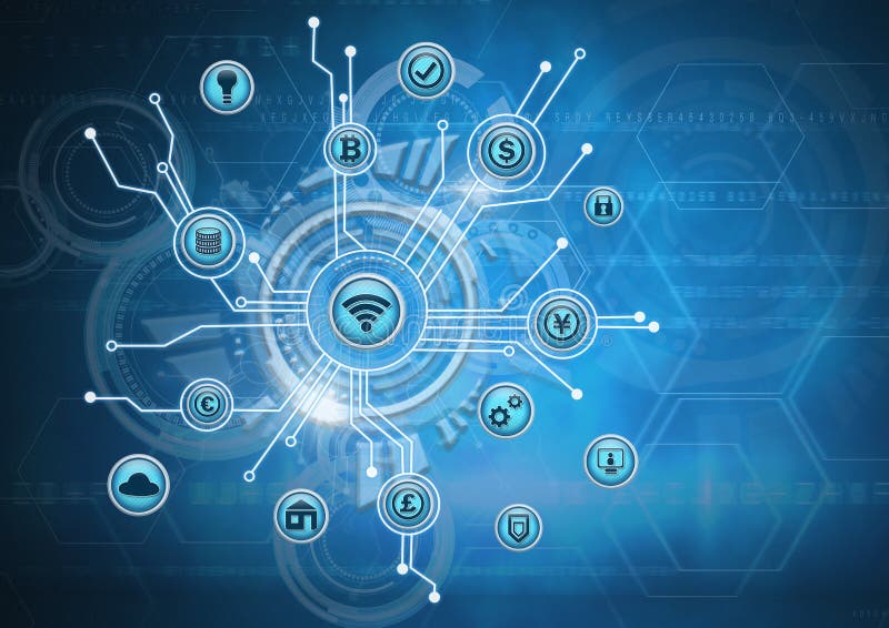 Icons Interface of Internet of Things Over Blue Background Stock ...