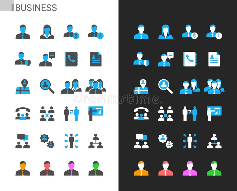 Business Icons Light and Dark Theme Stock Vector - Illustration of ...