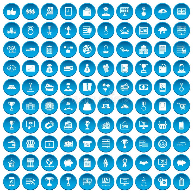 100 Business Icons Set Blue Stock Vector - Illustration of marketing ...