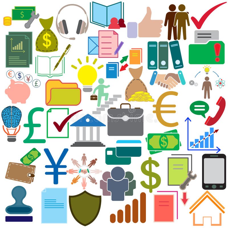 Business icons set colored stock vector. Illustration of group - 111031270