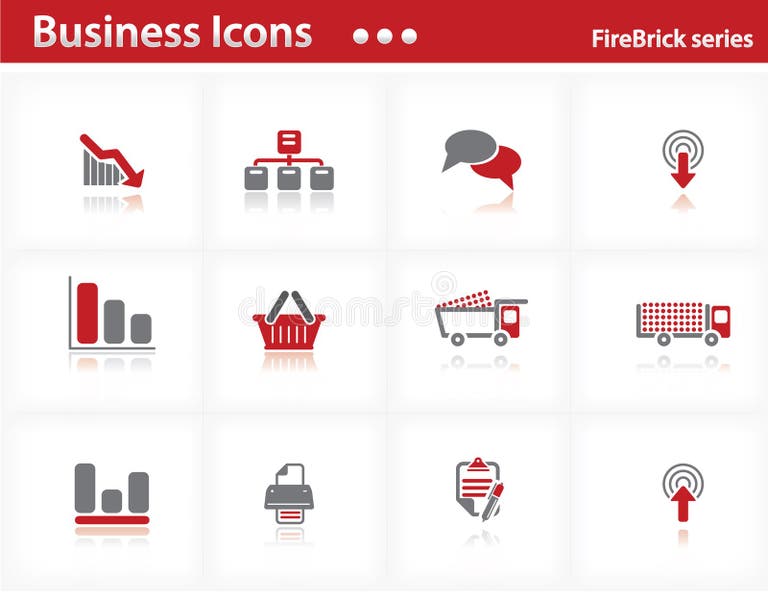 Business Icons Set - Firebrick Series Stock Vector - Illustration of ...