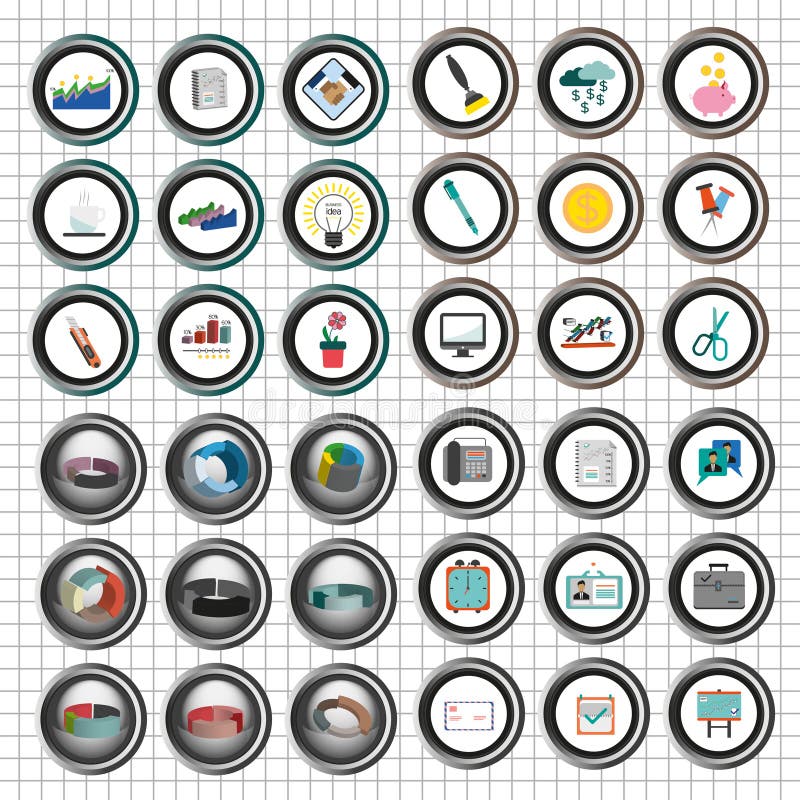 Business Icons Set, Flat Style Over White Background with Silver Grid ...