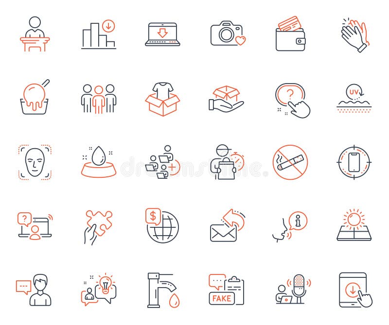 Business Icons Set. Included Icon As Scroll Down, Fake Document and ...