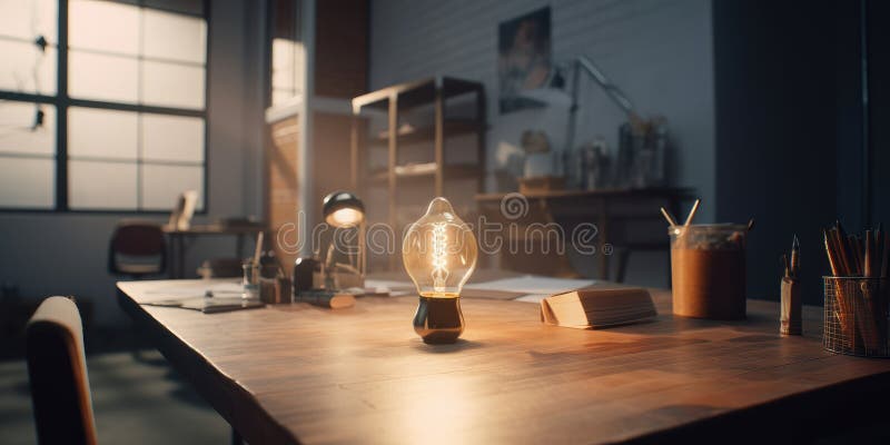 Business Ideas Concept with Glowing Light Bulb in Workplace. Generative ...