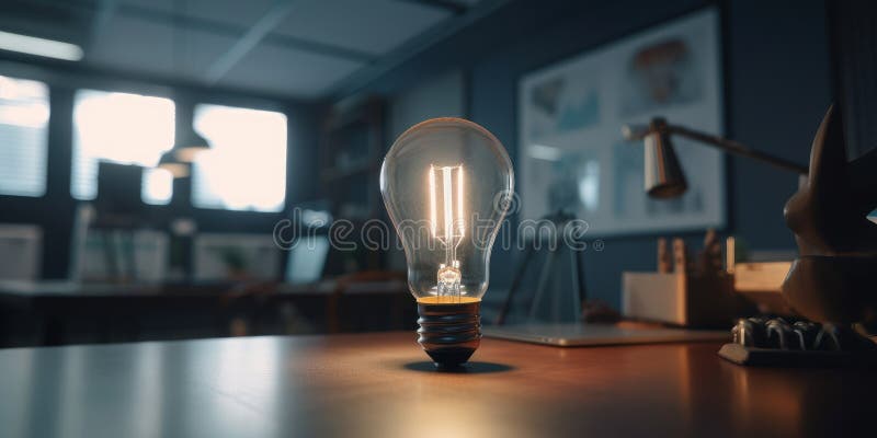 Business Ideas Concept with Glowing Light Bulb in Workplace. Generative ...