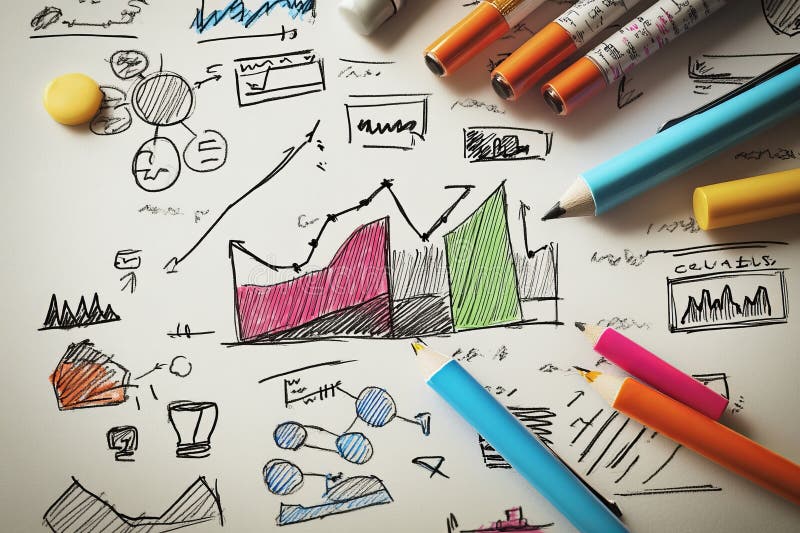 Business Ideas and Planning Visualized in Hand-drawn Charts on a White ...