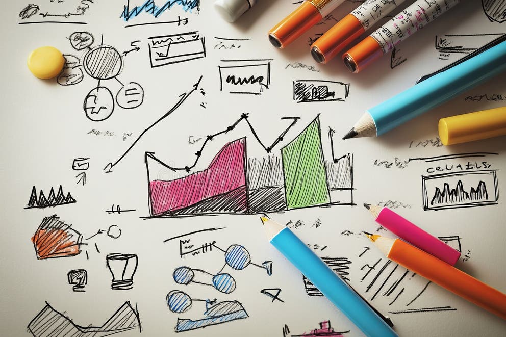 Business Ideas and Planning Visualized in Hand-drawn Charts on a White ...