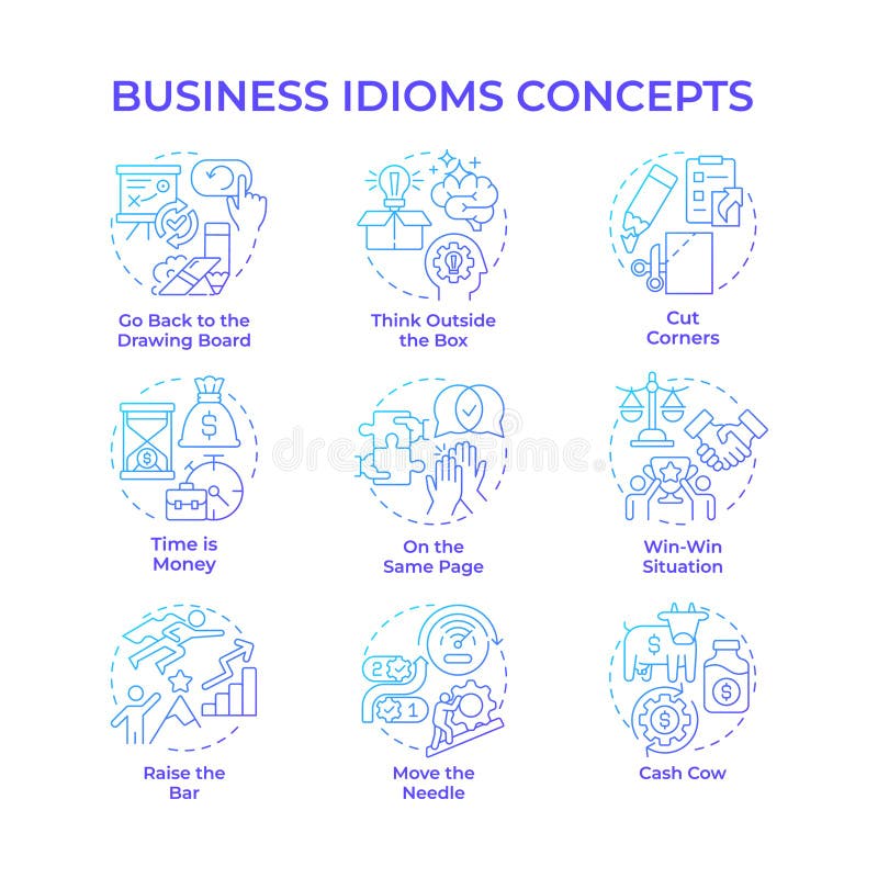 Business Idioms Blue Gradient Concept Icons Stock Illustration ...