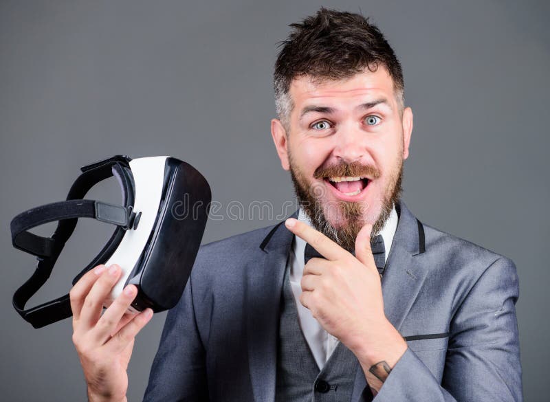 Business Implement Modern Technology. Business Man Virtual Reality ...