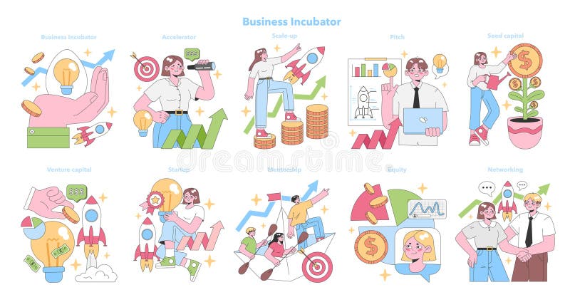 Business Incubator Set. Flat Vector Illustration Stock Vector ... Business Incubator Set. Flat Vector Illustration Stock Vector ...