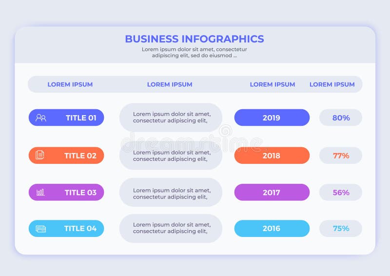 Table Infographics with 4 Options Steps Stock Illustration ...