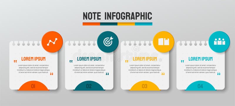 Business Infographic Design Set. Note Papers with Icons and Template ...
