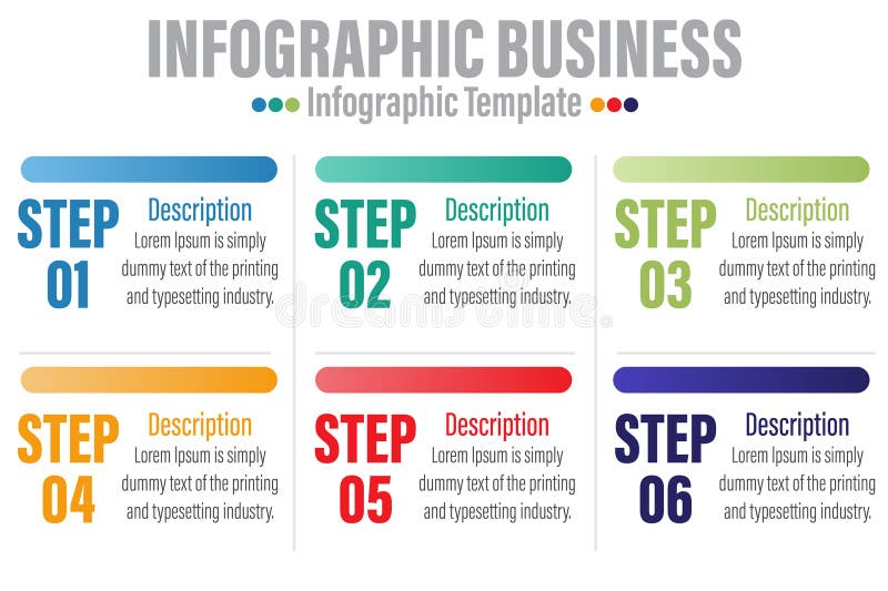 Business Infographic Design Template with Six 6 Steps, Six 6 Options ...