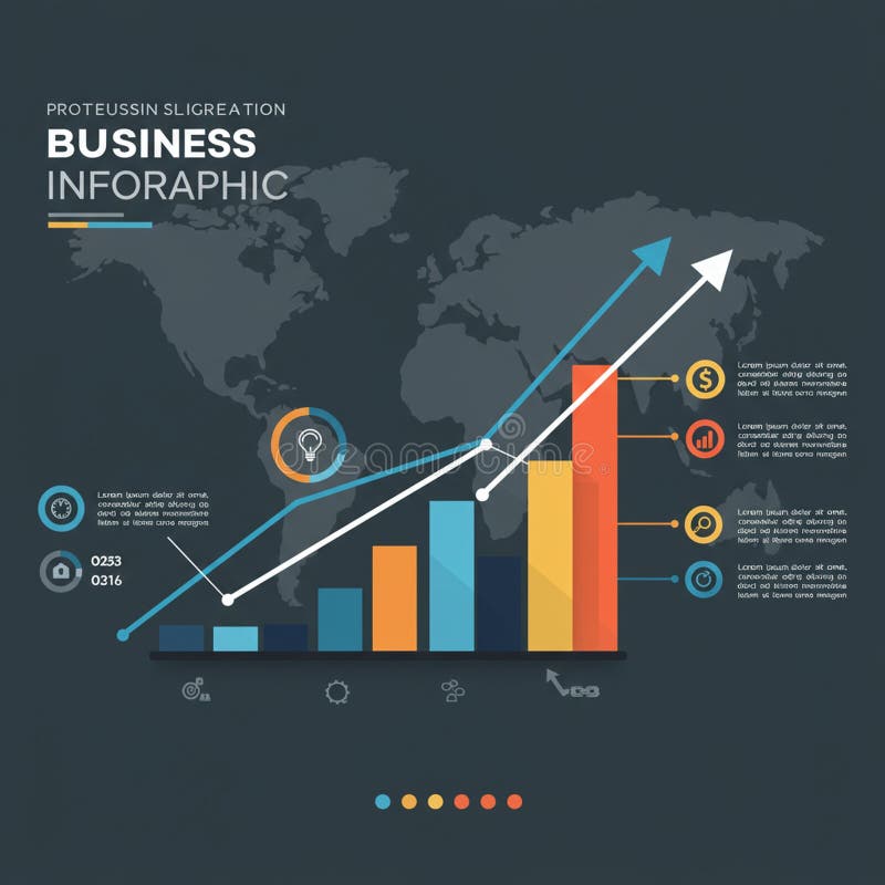 Business Infographic Featuring a Bar Chart with Five Vertical Bars in ...