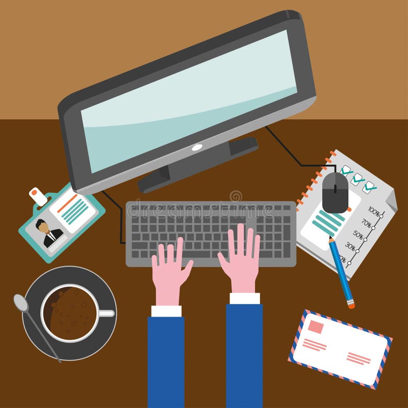 Business Infographic with Icons, Computer and Typing Keyboard, Flat ...
