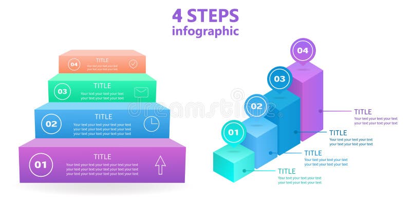 Business Infographics Set. Ladders from 4 Stages. 3 D Stock Vector ...