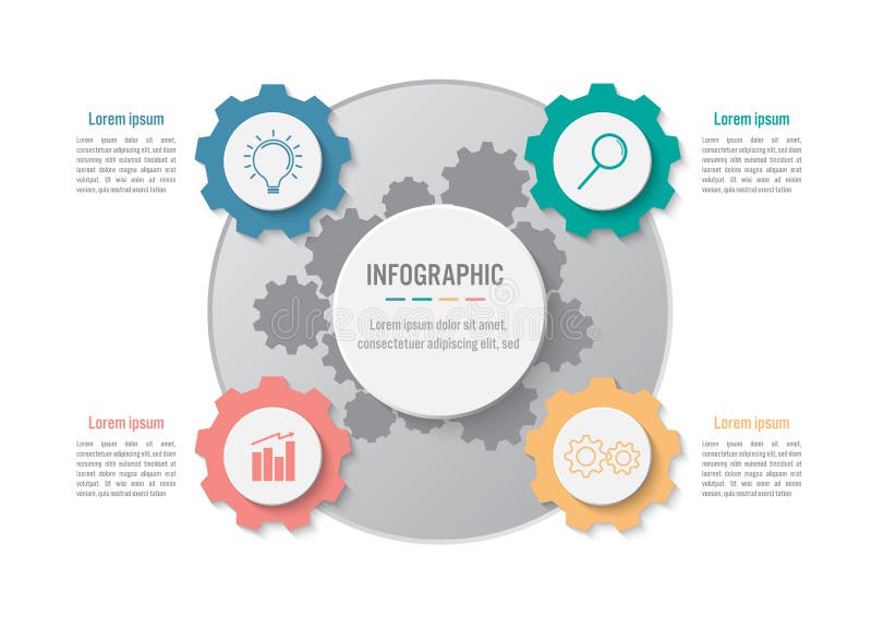 Business Infographic Template with 4 Options Gear Shape, Abstract ...