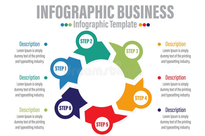 Business Infographics. Circle with Six 6 Steps, Six 6 Option, Six 6 ...