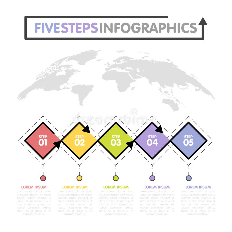 Business Infographics Template. Timeline with 5 Rhombus Steps, Five ...