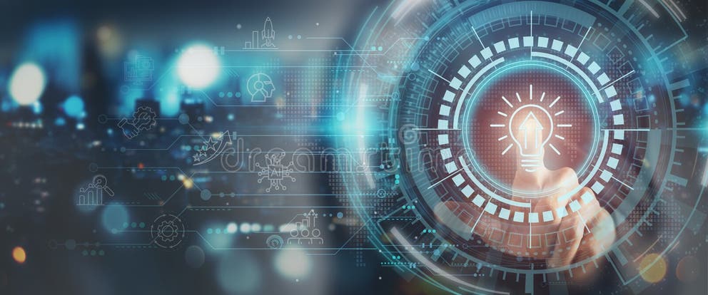 Business Innovation and Growth Strategy Concept. a Hand Interacts with ...