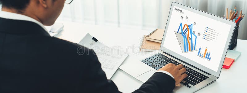 Business Intelligence Analyst Use BI Software on Laptop. Shrewd Stock ...