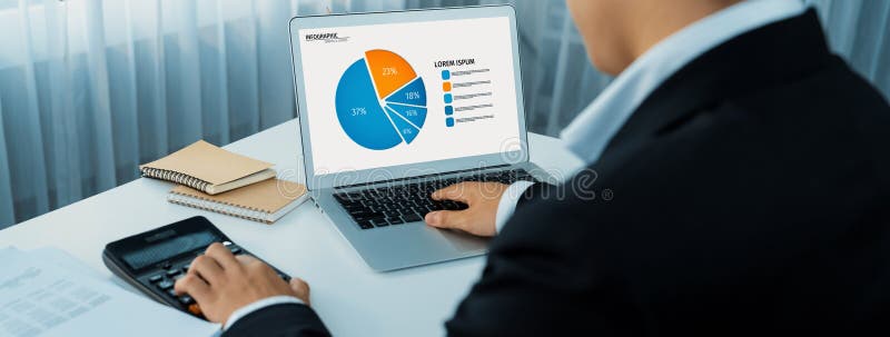 Business Intelligence Analyst Use BI Software on Laptop. Shrewd Stock ...
