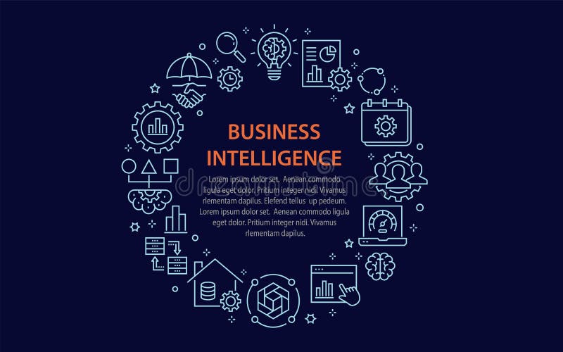 Business Intelligence Circle Template with Line Icons. Vector ...