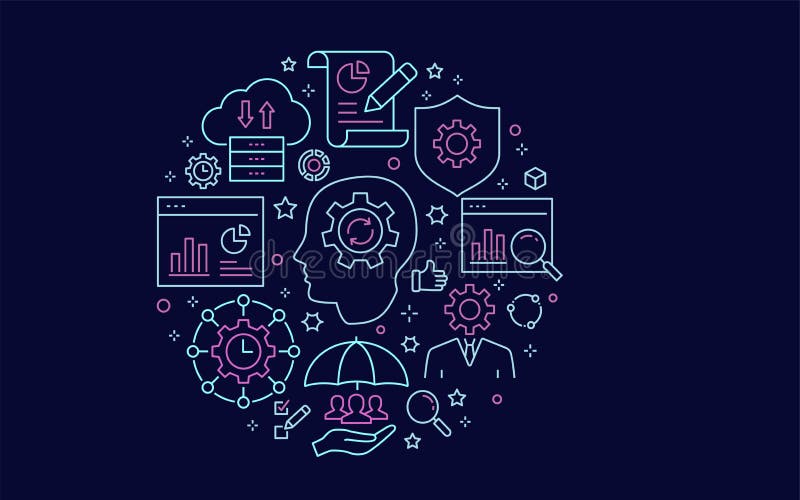 Business Intelligence Circle Template with Line Icons. Vector ...