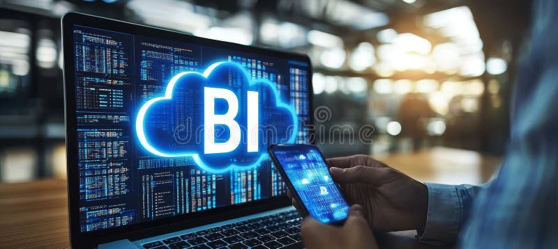 Business Intelligence Concept Businessman Accessing Data Analytics Platform on Mobile Device ...