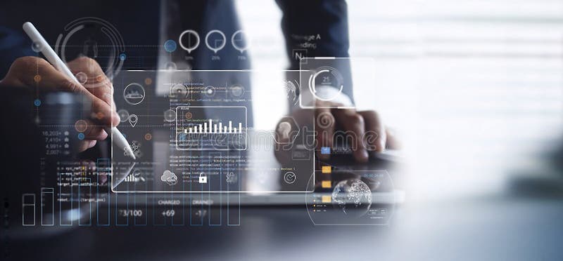 Business Intelligence and Data Analysis Businessman Using Tablet with ...