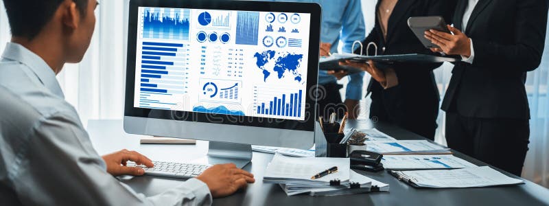 Analyst Team Working on Data Analysis Dashboard on Laptop Screen ...