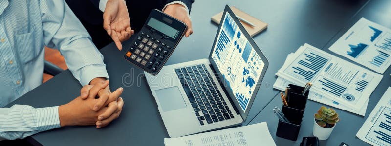 Analyst Team Working on Data Analysis Dashboard on Laptop Screen ...