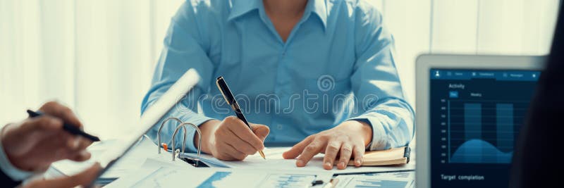 Analyst Team Working on Data Analysis Dashboard on Laptop Screen ...