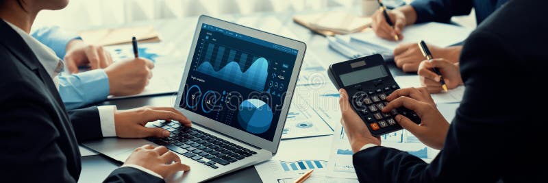 Analyst Team Working on Data Analysis Dashboard on Laptop Screen ...