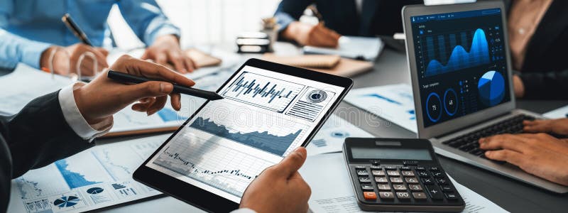 Analyst Team Working on Data Analysis Dashboard on Laptop Screen ...