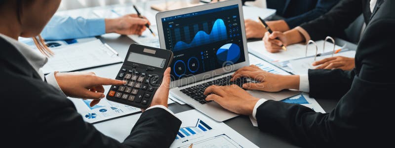 Analyst Team Working on Data Analysis Dashboard on Laptop Screen ...