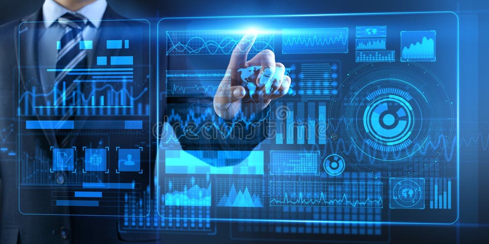 Business Intelligence and Data Analytics Management with Advanced Digital Dashboards Stock Photo ...