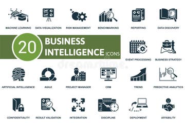 Business Intelligence Icon Set. Machine Learning, Data Visualization ...