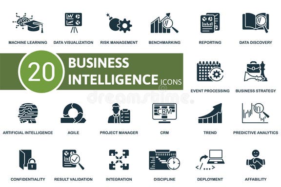 Business Intelligence Icon Set. Machine Learning, Data Visualization ...