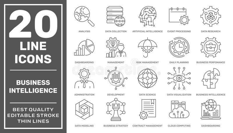 Set of Business Intelligence Icons, Such As Machine Learning, Data ...