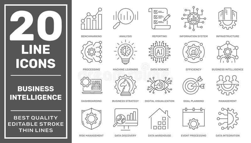 Business Intelligence Icons Set. Business Intelligence Tools Such As ...
