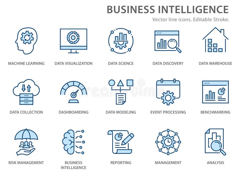 Business Intelligence Icons Set. Vector Illustration. Editable Stroke ...