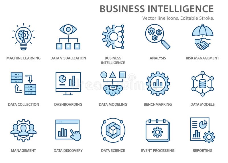 Business Intelligence Icons Set. Vector Illustration. Editable Stroke ...