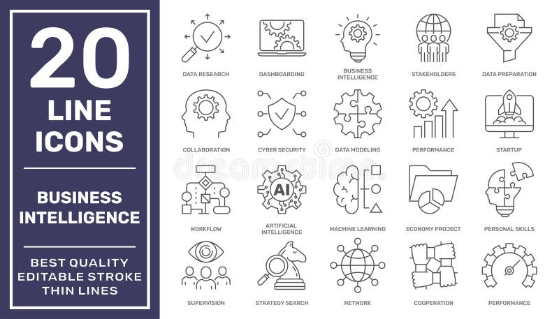 Business Intelligence Related Icons Set. Business Intelligence Tools ...