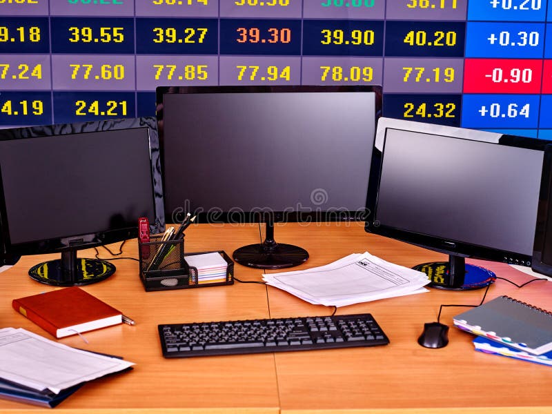 Business Interior with Pc Monitor and Keyboard. Stock Image - Image of ...