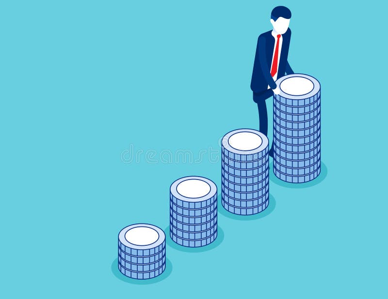 Business Isometric. Put Coin To Growth Stack of Coins Stock Vector ...