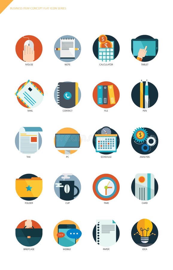 Business Item Flat Design Icon Set Stock Illustration - Illustration of ...