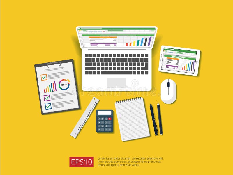Objects and Objects of Accounting, Tax Report. Flat Style Stock Vector ...